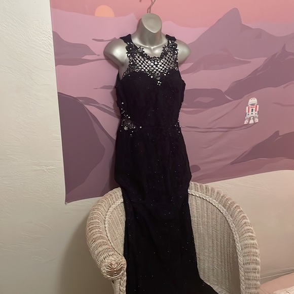 Jodi Kristopher | Dresses | Jodi Kristopher Navy Glitter Formal Long ...